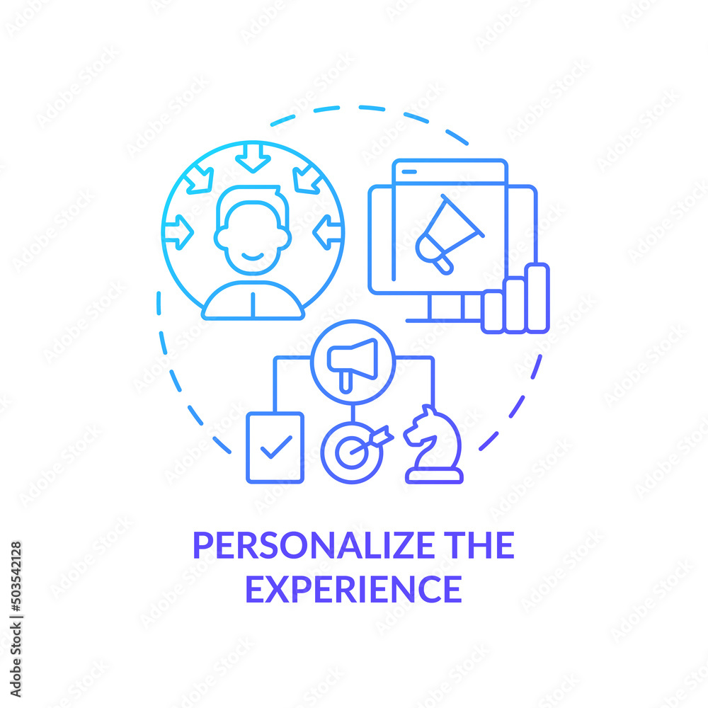 Personalize experience blue gradient concept icon. Target audience ...