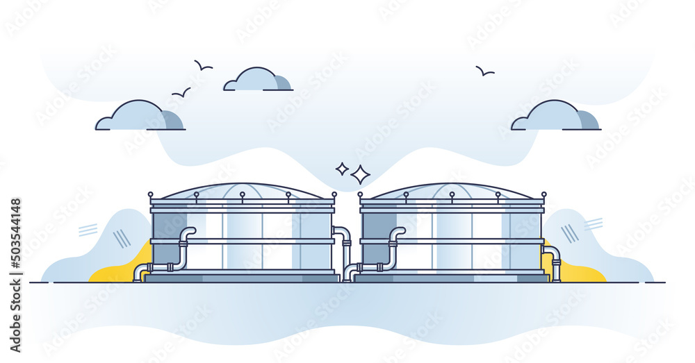 Crude oil storage tank building with large container for fuel outline ...