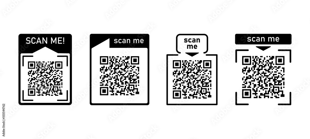 Set Scan me icons frame with Qr code for smartphone isolated on white ...