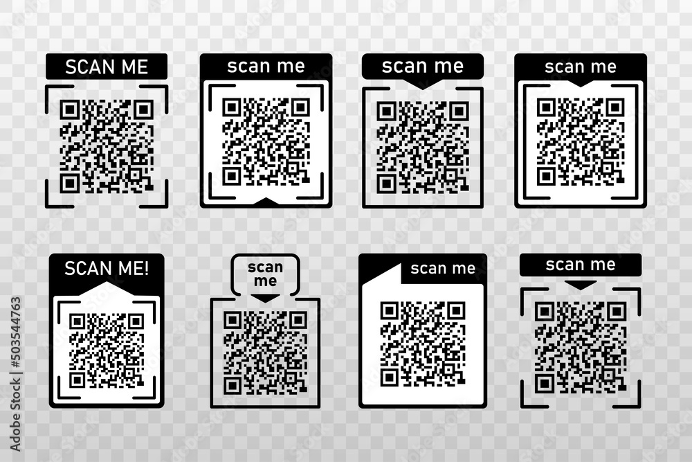 Set Scan me icons frame with Qr code for smartphone isolated on ...