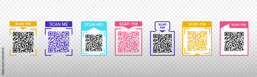 Set Scan me color icons frame with Qr code for smartphone isolated on ...