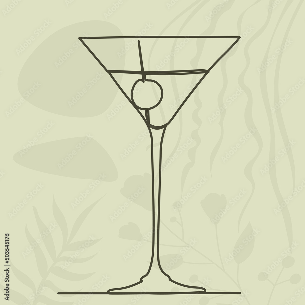 cocktail drawing by one continuous line, isolated, vector Stock Vector ...