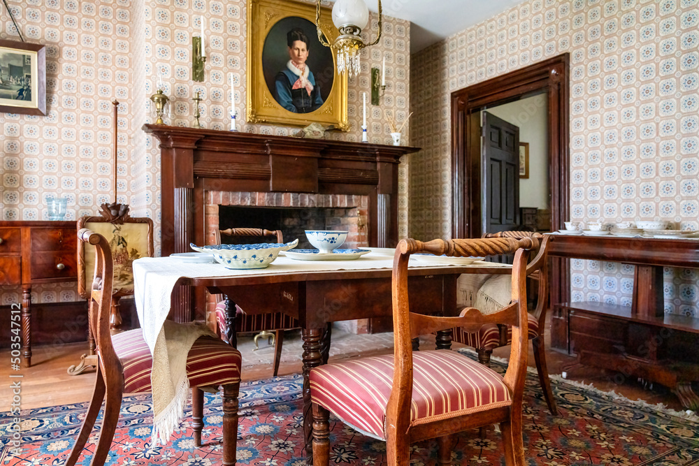 Antique dining room. Seen in Black Creek Pioneer Village which is an ...