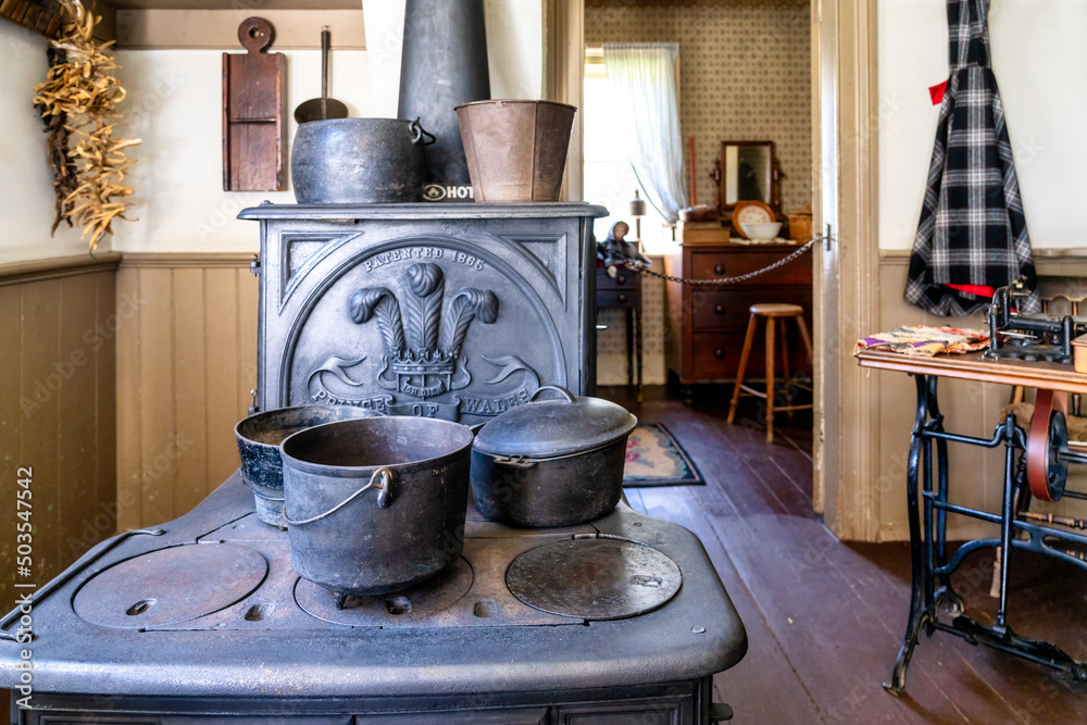 Stove and calefaction system. Seen in Black Creek Pioneer Village which ...