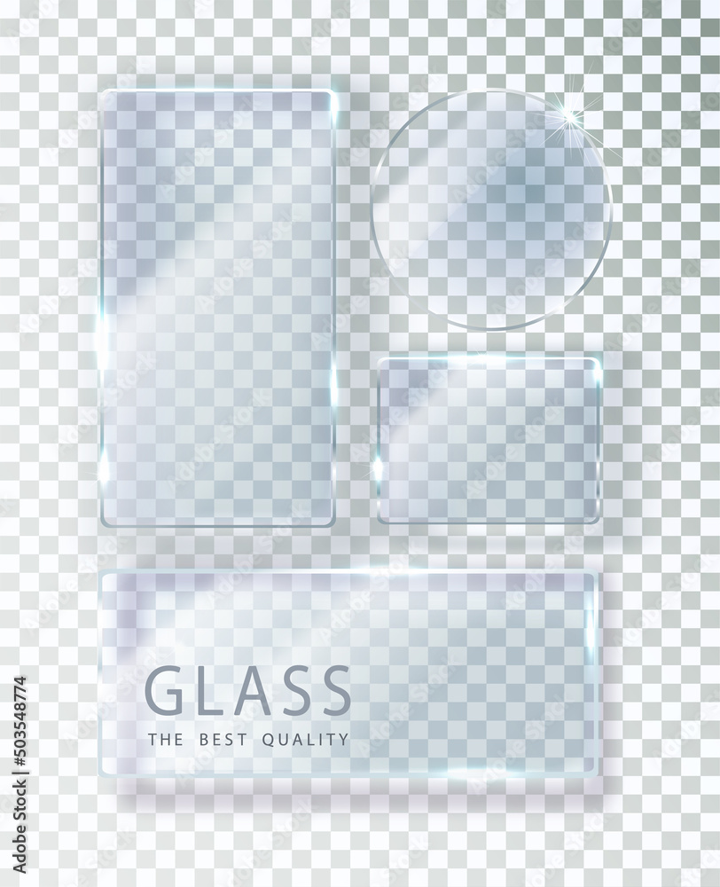 Set of transparent glass banners. Vector glass plates with place for ...