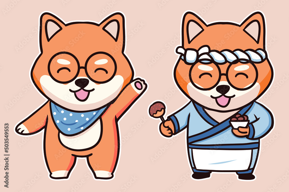 Cute adorable kawaii Japanese dog character smiling wearing Japanese ...