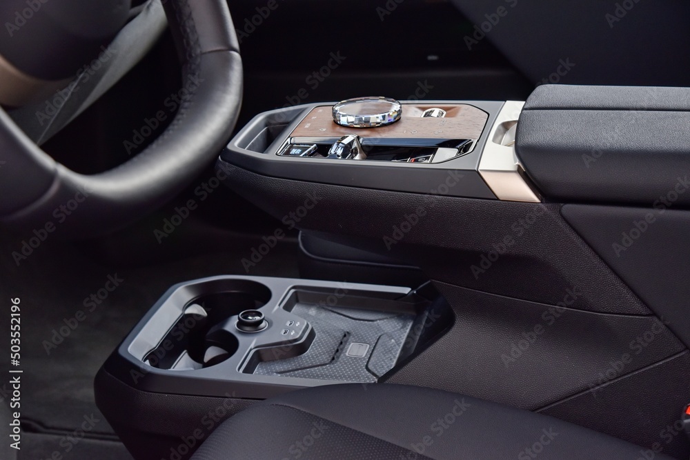 BMW iX xDrive40. Fully electric luxury big car. Cabin interior ...