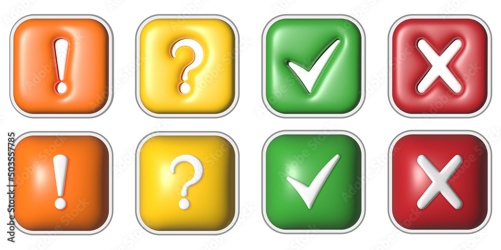 3d image buttons correct incorrect exclamation and question marks. 3 d ...