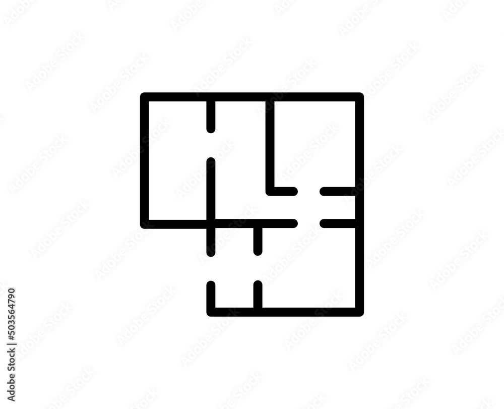 Line floor plan icon isolated on white background. Outline symbol for ...