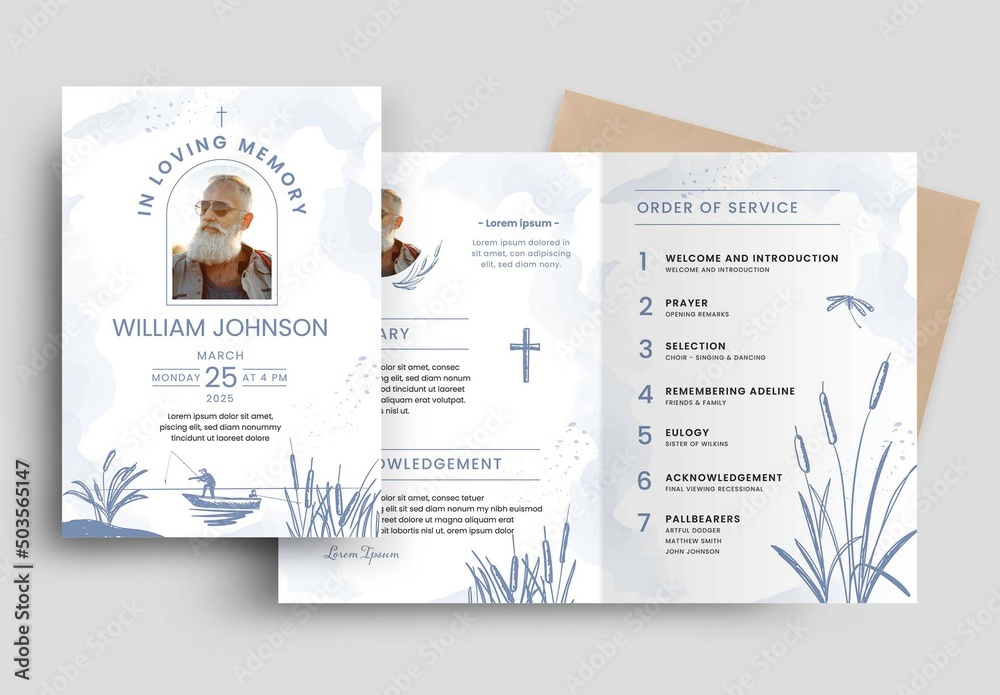Fisherman Fishing Themed Funeral Program Obituary Layout Stock Template ...