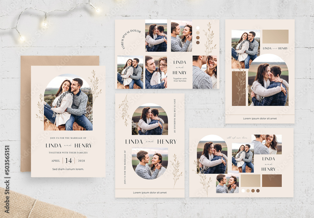 Photo Collage Flyer Card with Floral Illustrations Stock Template ...