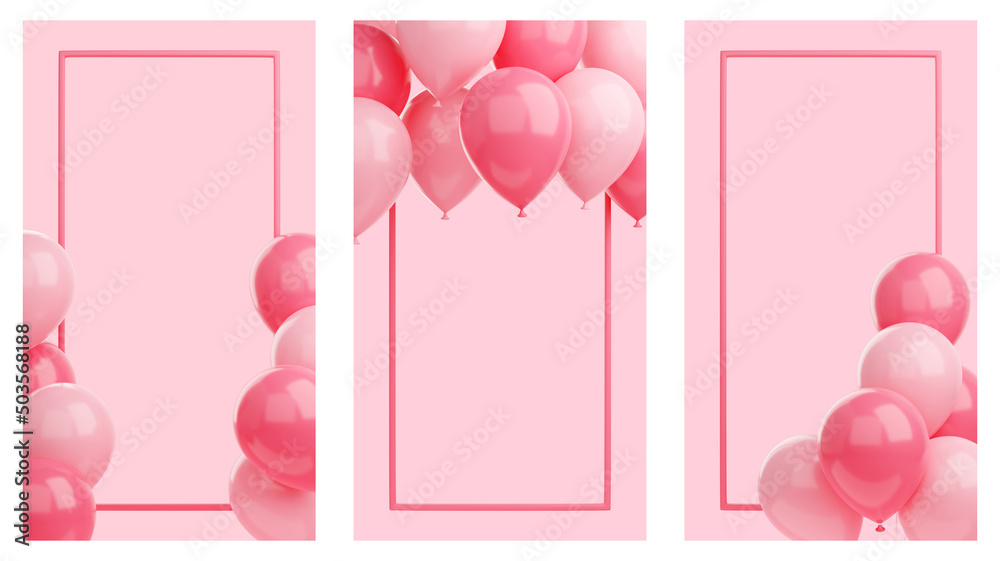 Congratulation banner with balloons and frame on pink background - 3d ...