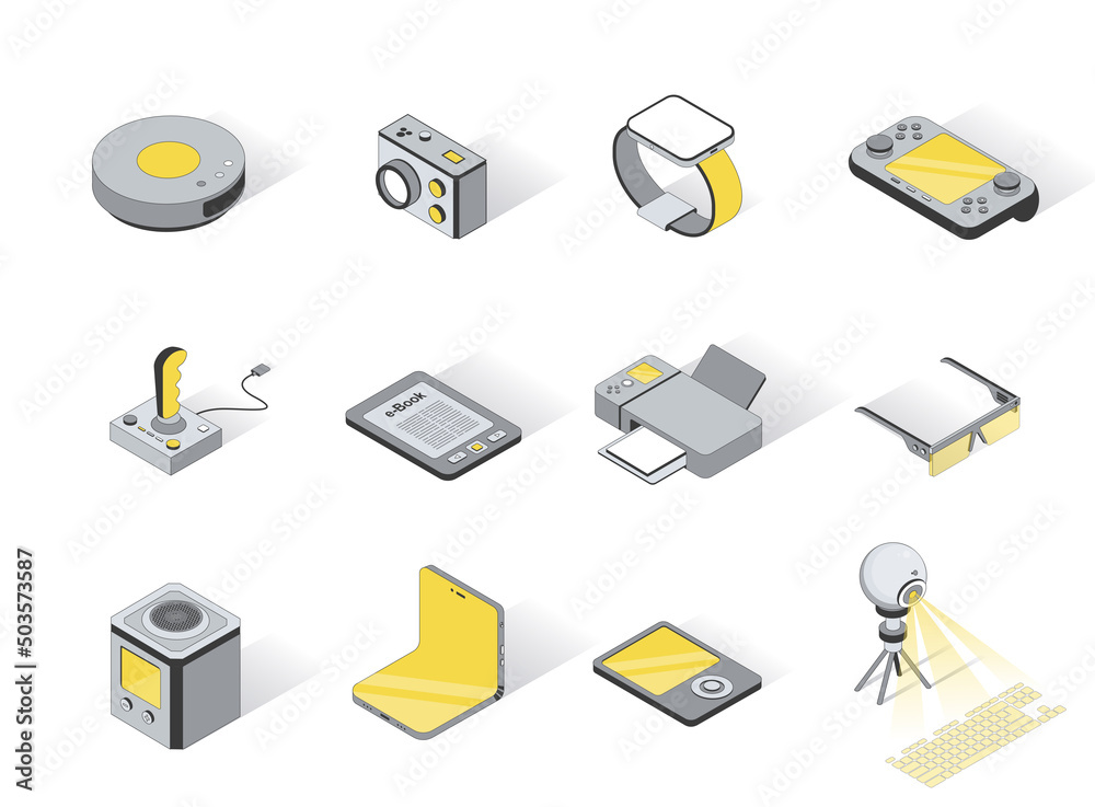 Technology devices service concept 3d isometric icons set. Pack ...