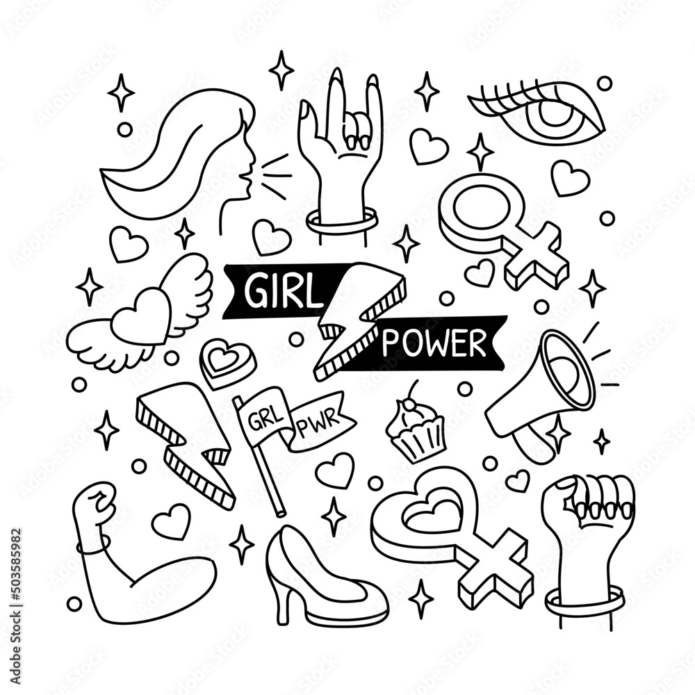 girl power doodle hand drawn design Stock Vector | Adobe Stock