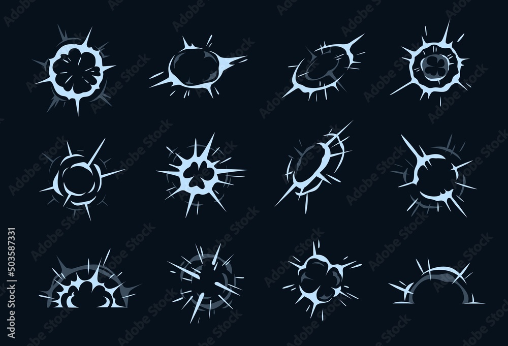 Cartoon explosion, spark and burst effect of vector comic boom and bang ...