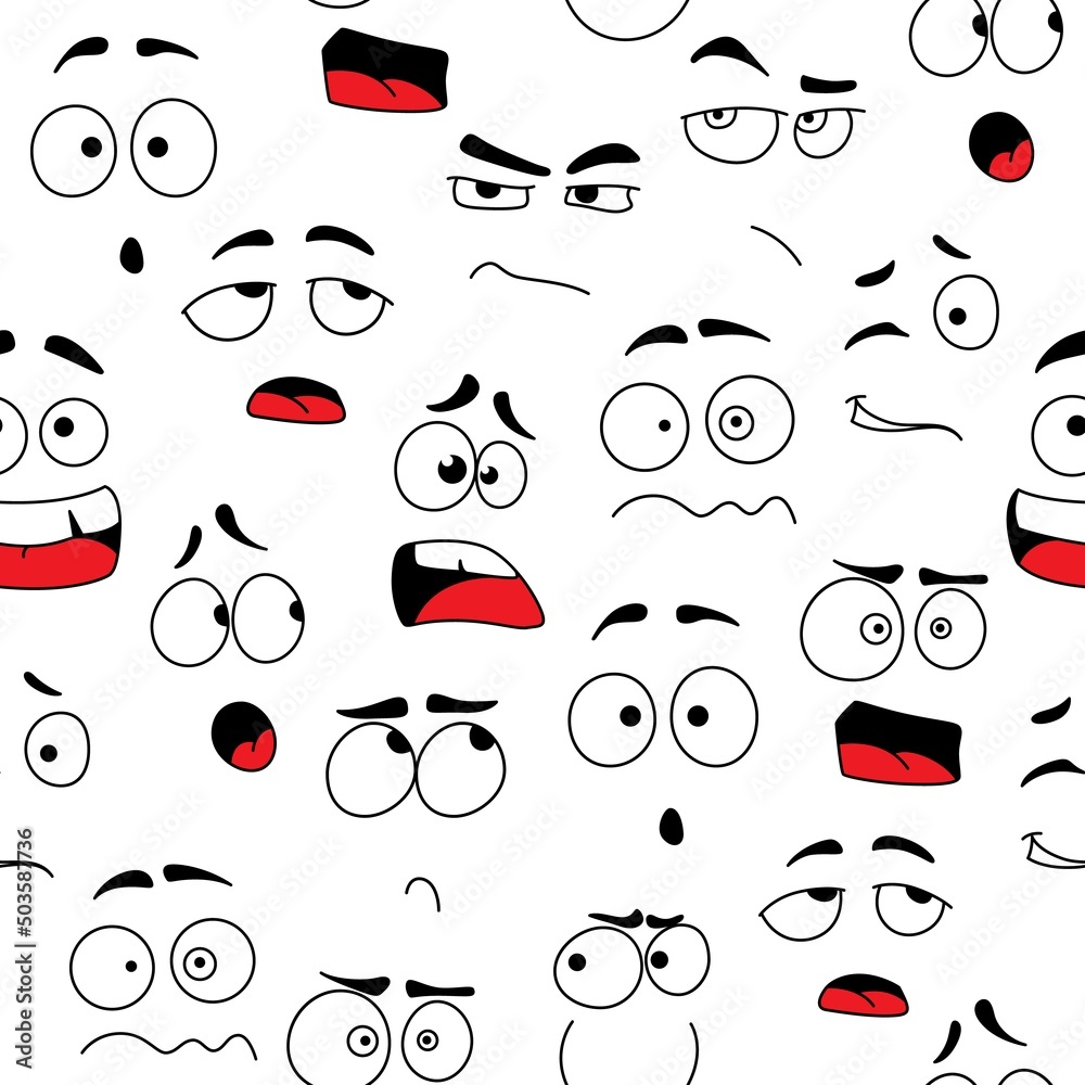 Cartoon faces with happy smile and sad facial expressions vector ...
