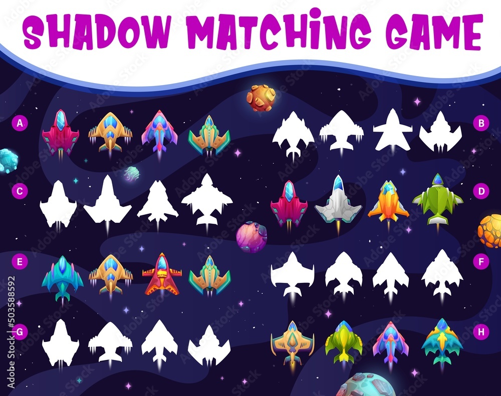 Shadow match game space shuttles, starships and spacecrafts in galaxy ...