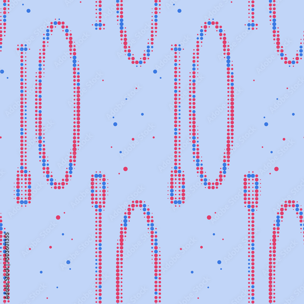 Seamless pattern with SUP board and standing paddle made up of dots ...