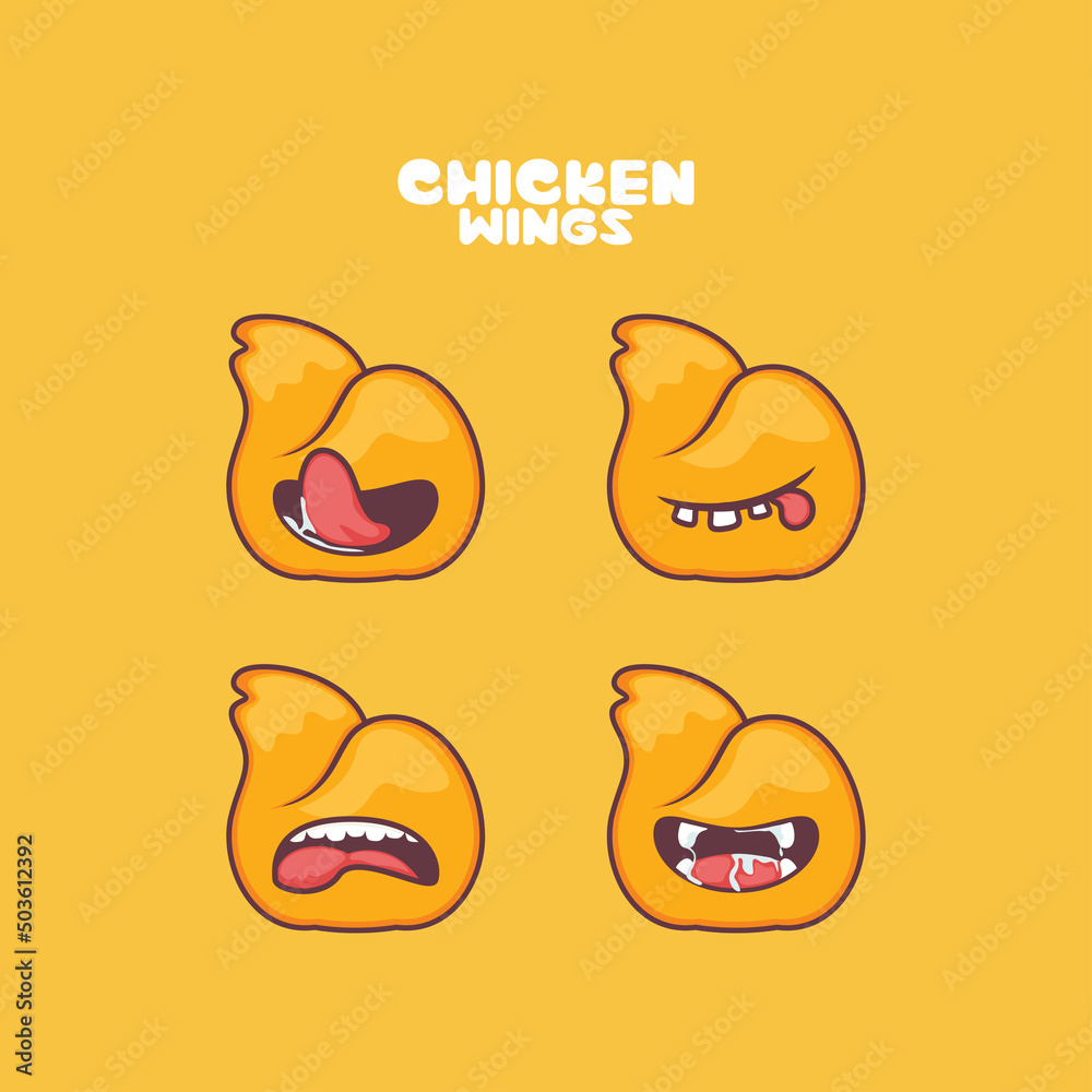 fried chicken wings cartoon. food vector illustration. with different ...