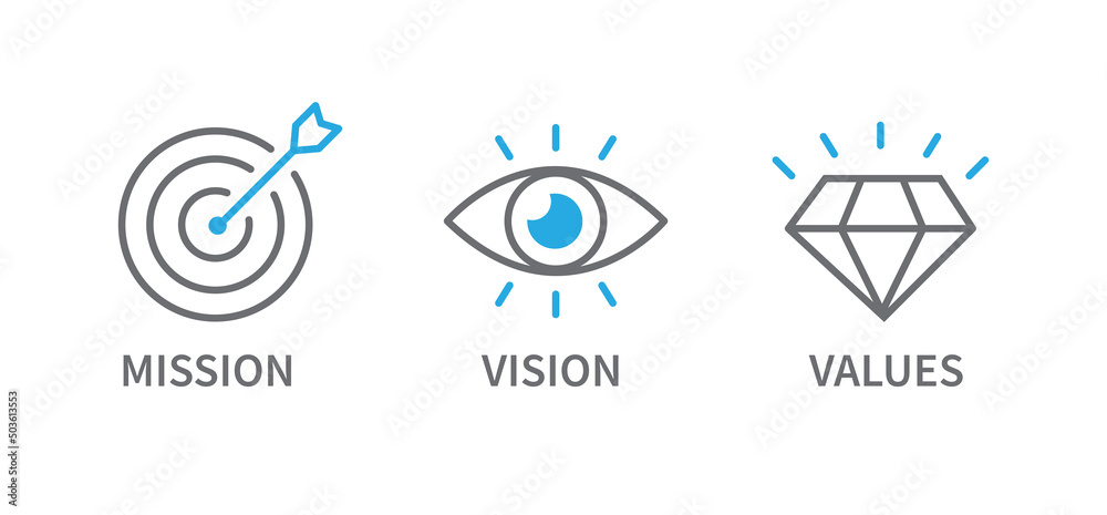 Mission, Vision and Values icon. Business success concept. Organization ...