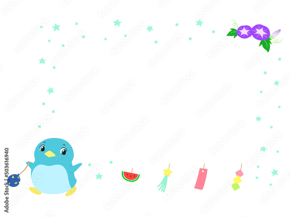 Fototapeta mapa świata dla dzieci ペンギンの夏フレーム（七夕） | Fototapety dla DZIECI