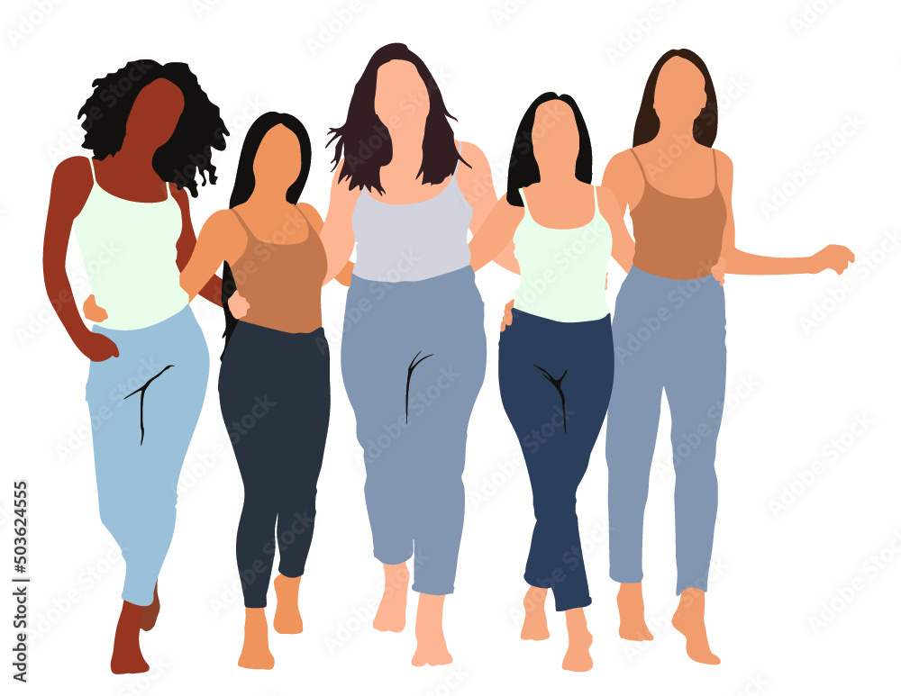 vector illustration of Group of women with different body types on ...