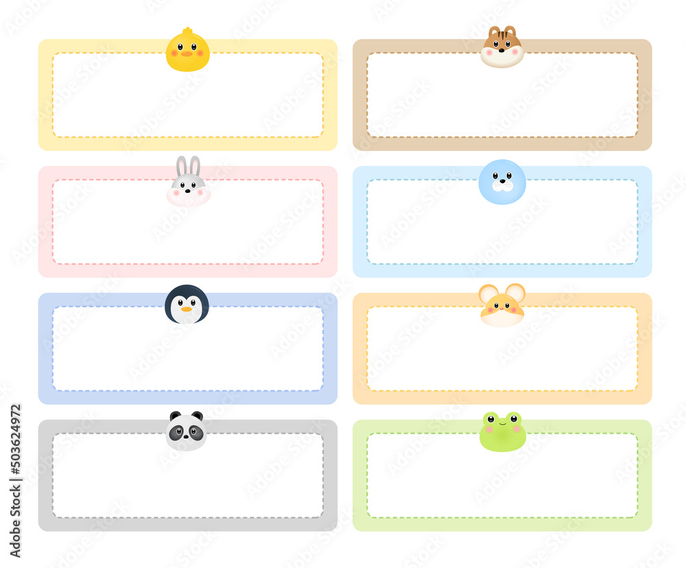 A collection of cute animal label stickers illustration set. Memo ...