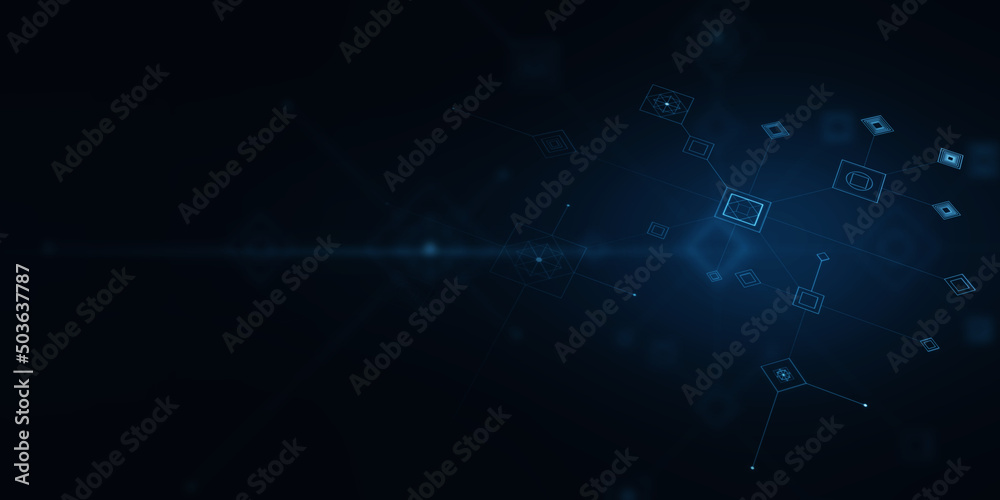 Dark digital texture with icons. Landing page concept. 3D Rendering ...