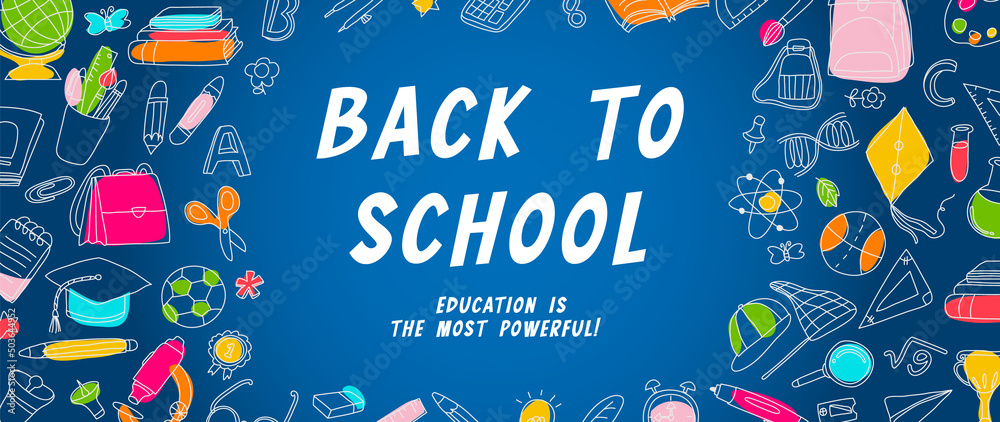Stockvector Welcome back to school vector background. Cute hand drawn ...
