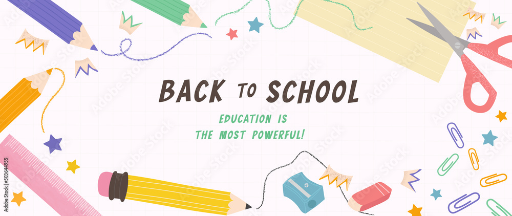 Welcome back to school vector background. Cute hand drawn wallpaper ...