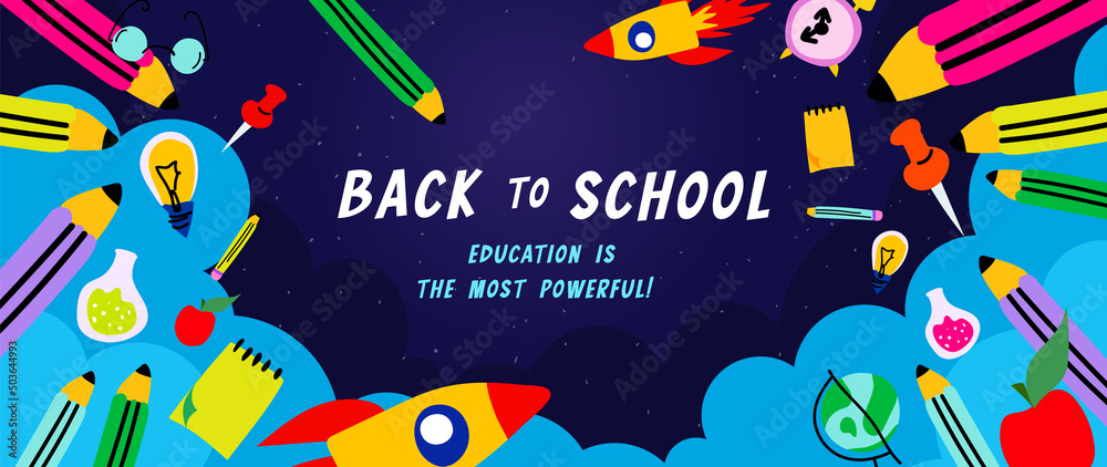 Welcome back to school vector background. Cute hand drawn wallpaper ...