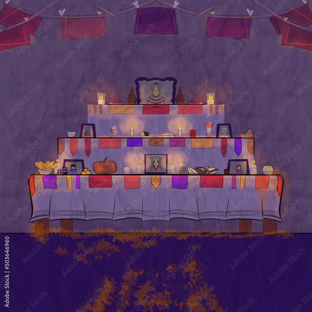 Cultura mexicana, ofrenda al día de muertos. Stock Illustration | Adobe ...