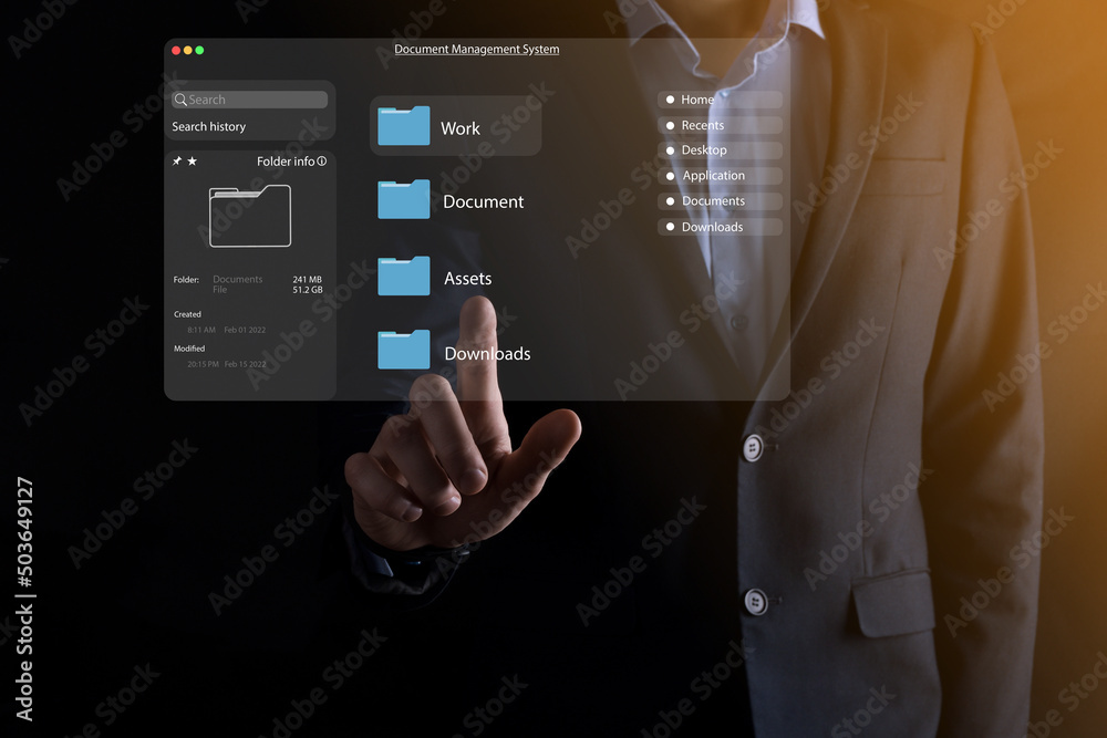 Document management concept. Virtual screen icons Document Management ...