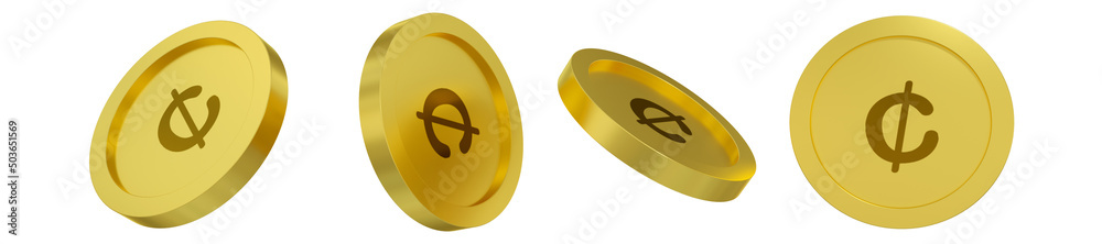 3D rendering of Ghanaian cedi coin concept in different angles. Cedi ...