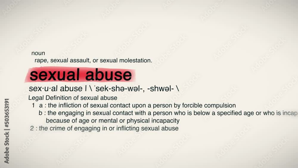 The Word Sexual Abuse Red Highlighted in a Dictionary Animation Stock ...