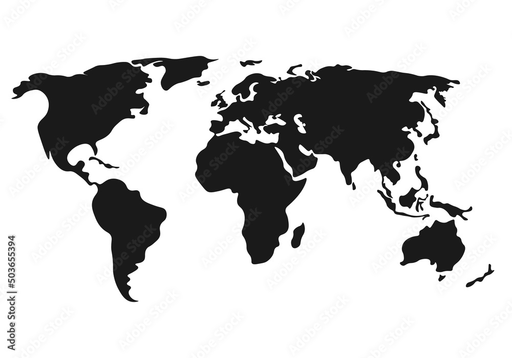 Simple world map in flat style isolated on white background. Vector ...