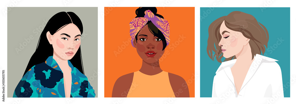 Set Of Portraits Of Women Of Different Gender And Age Diversity
