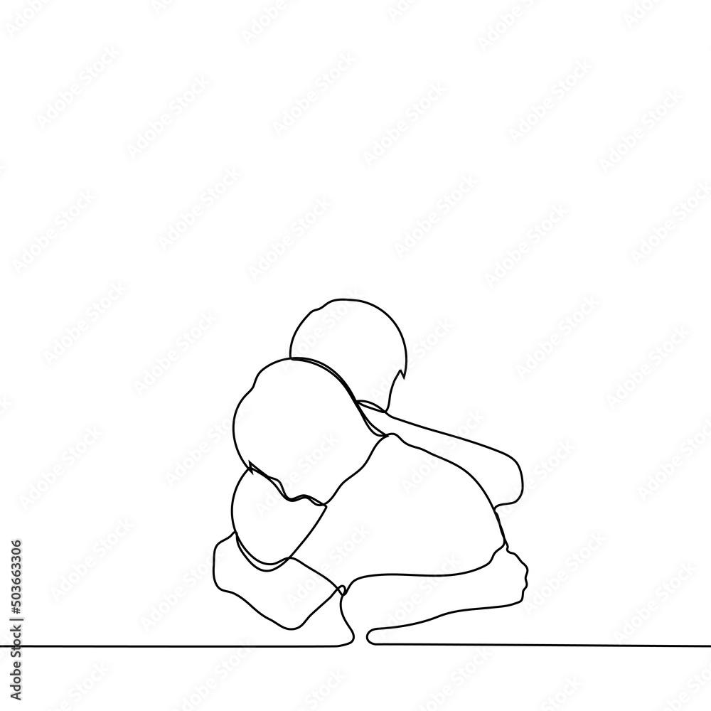 men hugging - one line drawing vector. concept of friendly hug after ...