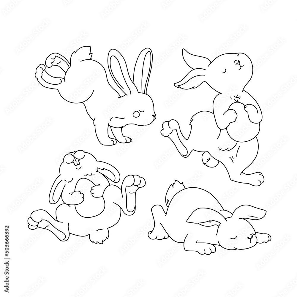 Cute bunny line art set. Simple rabbits drawing collection. Stock ...
