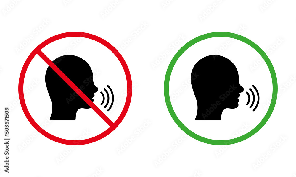 Man Talk Black Silhouette Icon Set. Forbidden Speak Zone Red Round Sign ...