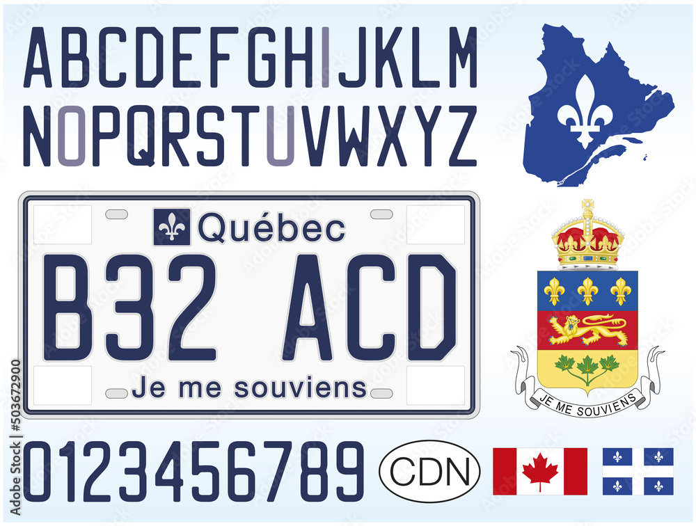 Poster Quebec car license plate, Canada, letters, numbers and symbols ...