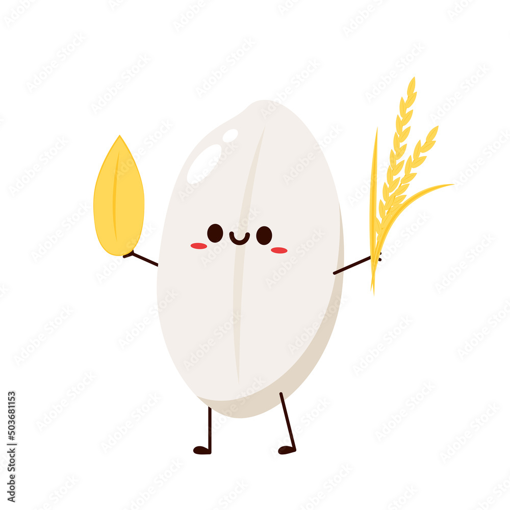 Rice character design. rice vector on white background. Paddy vector ...