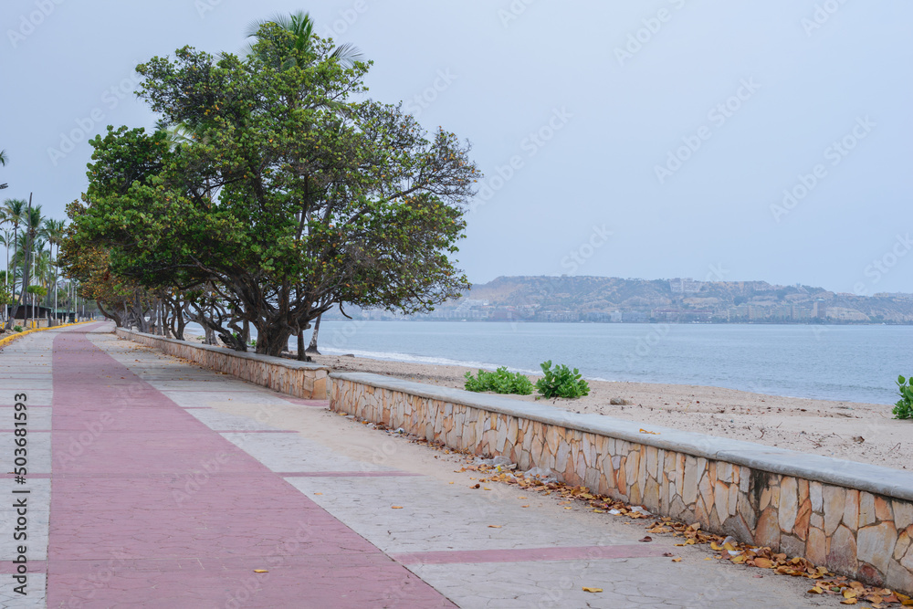 Photos of a beach on a cloudy day from different angles and places, the ...