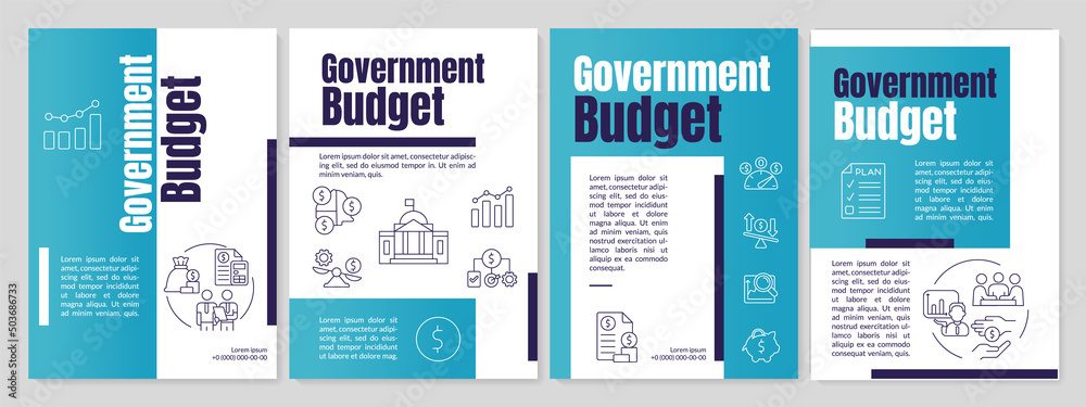 Government budget blue brochure template. Financial plan for country ...