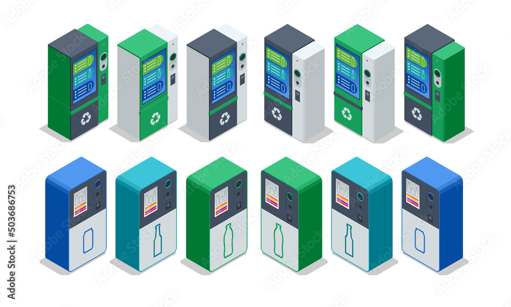 Isometric Recycling machine isolated on white. Put bottles in vending ...