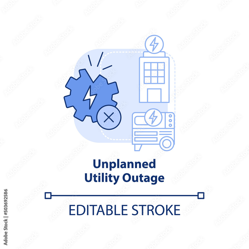 Unplanned utility outage blue light concept icon. Energy management ...