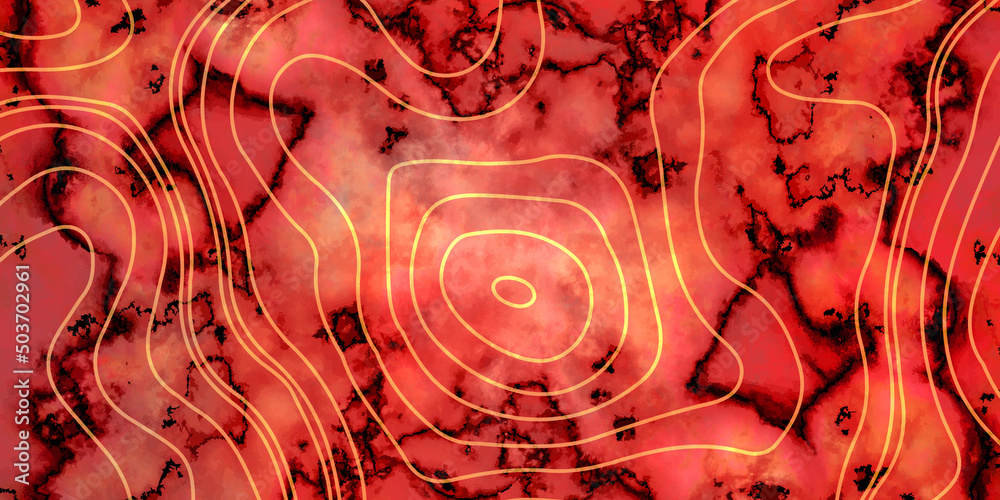 Red and yellow background. Abstract topographic map background with ...