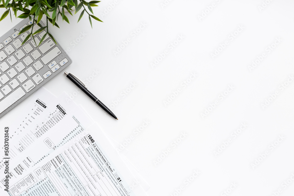 US tax form on businessman office table desktop, top view Stock Photo ...