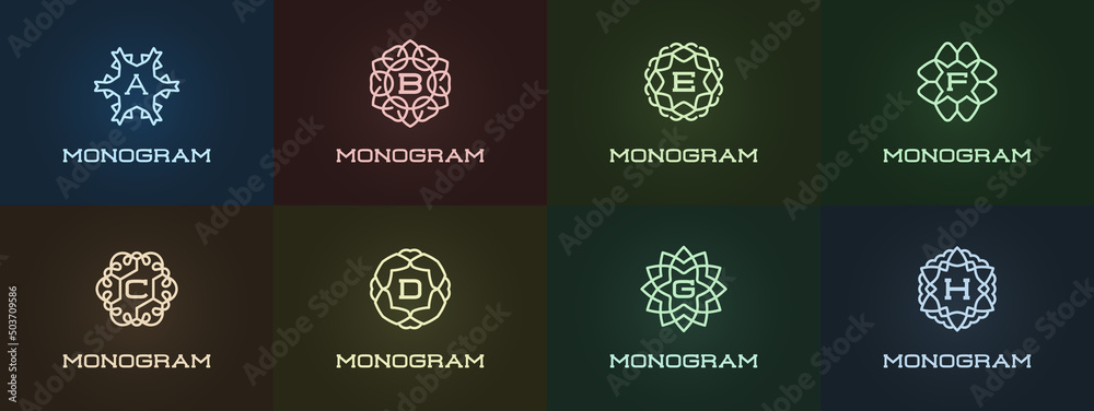 Big Set of Compact Monogram Design Template with Letter. Vector ...