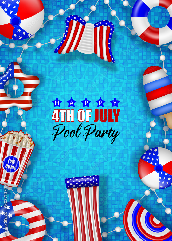 4th of july pool party poster. american independence background with ...